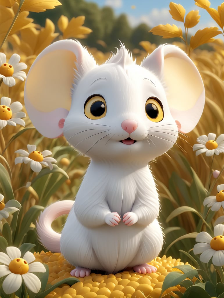 Premium Free ai Images | cute white mouse in beautiful oat field with ...
