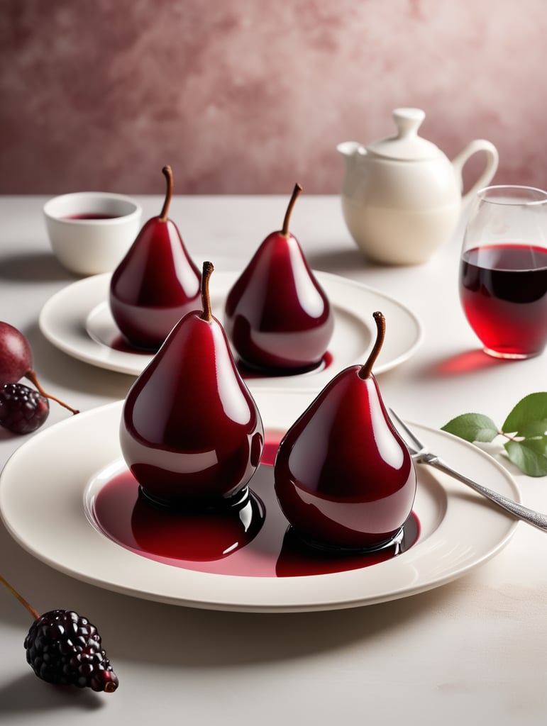 Premium Free ai Images | red wine poached pear with cream blurred ...