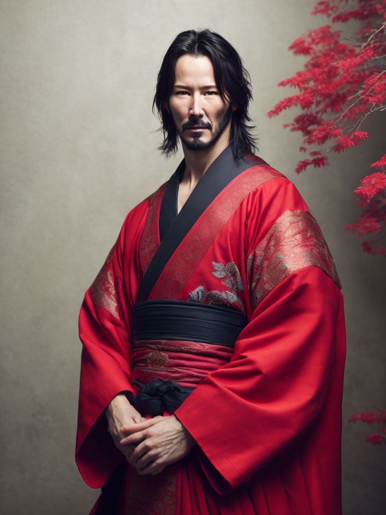 Premium Free ai Images | portrait of keanu reeves as samurai in red ...