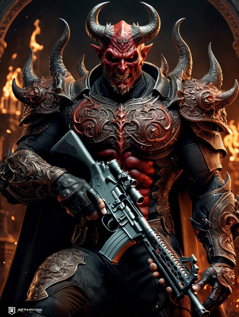Premium Free ai Images | devil soldier holding browning gun color image