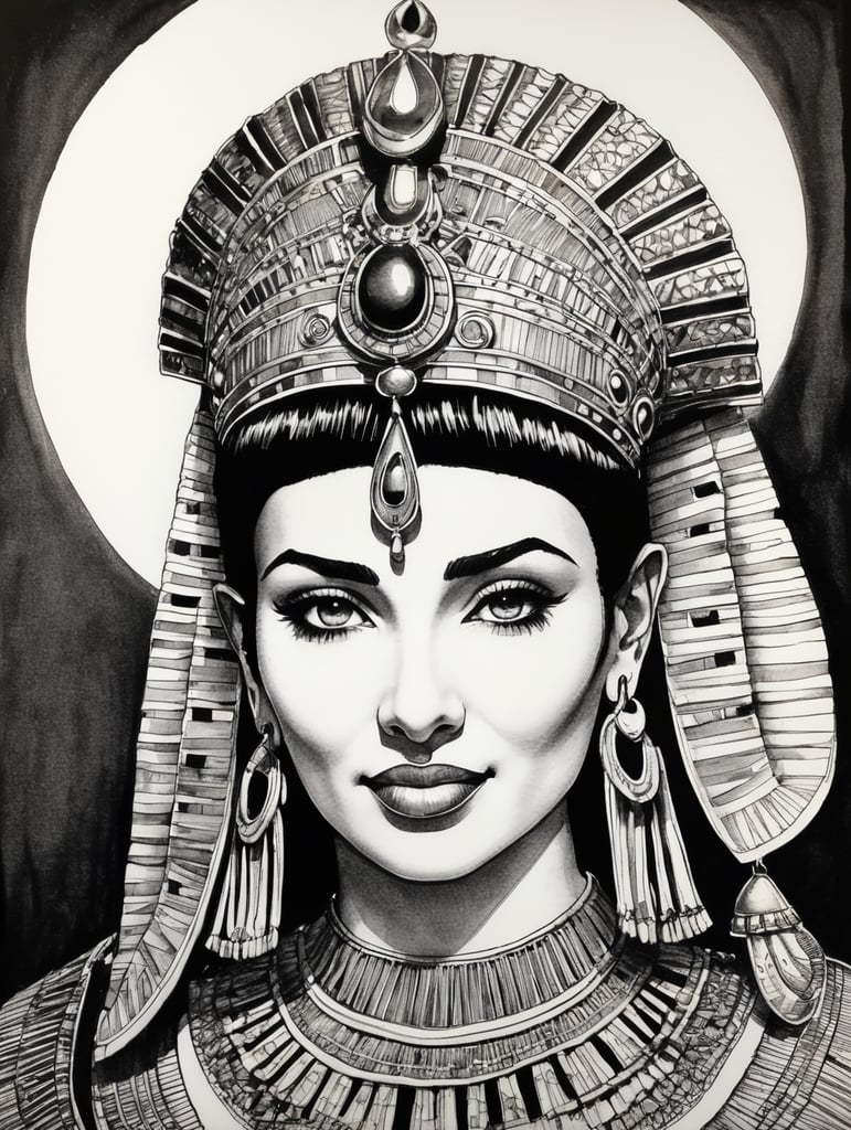 Premium Free ai Images | happy cleopatra ink pen sketch low light low ...