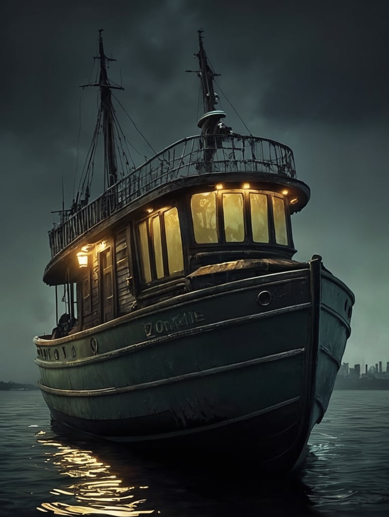 Premium Free ai Images | want zombie boat in the dark