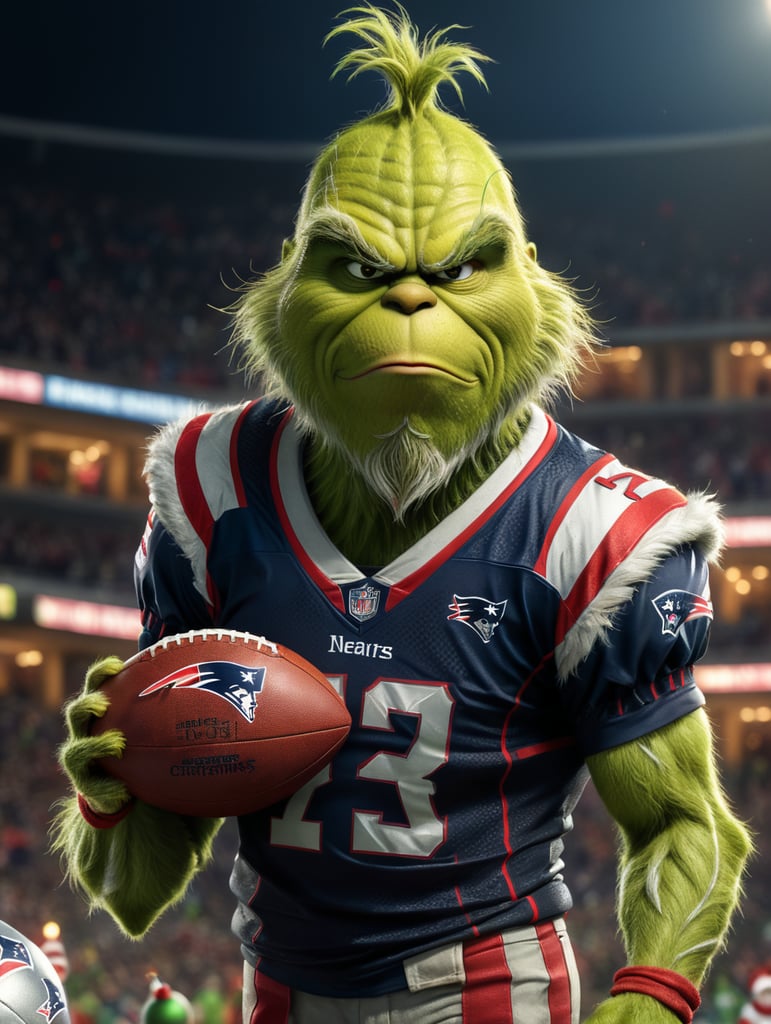 Premium Free ai Images | grinch wearing the patriots jersey holding ...