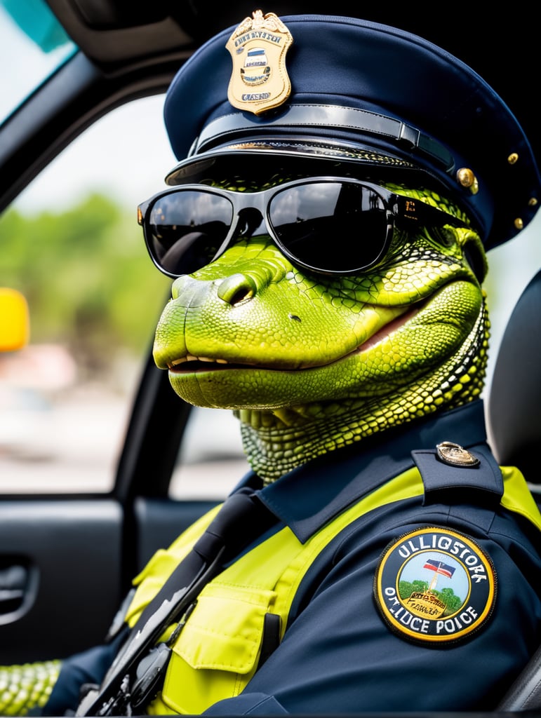 Premium Free ai Images | alligator police officer sitting behind the ...