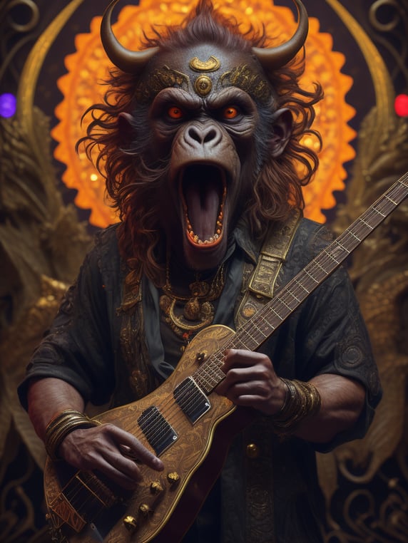 Premium Free ai Images | monkey octopus demon playing heavy metal ...