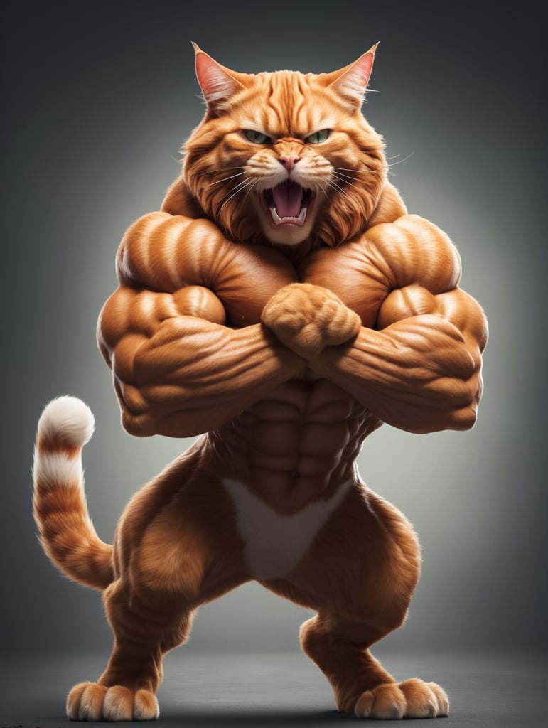 Premium Free ai Images | heavily muscular bodybuilding ginger tabby cat ...