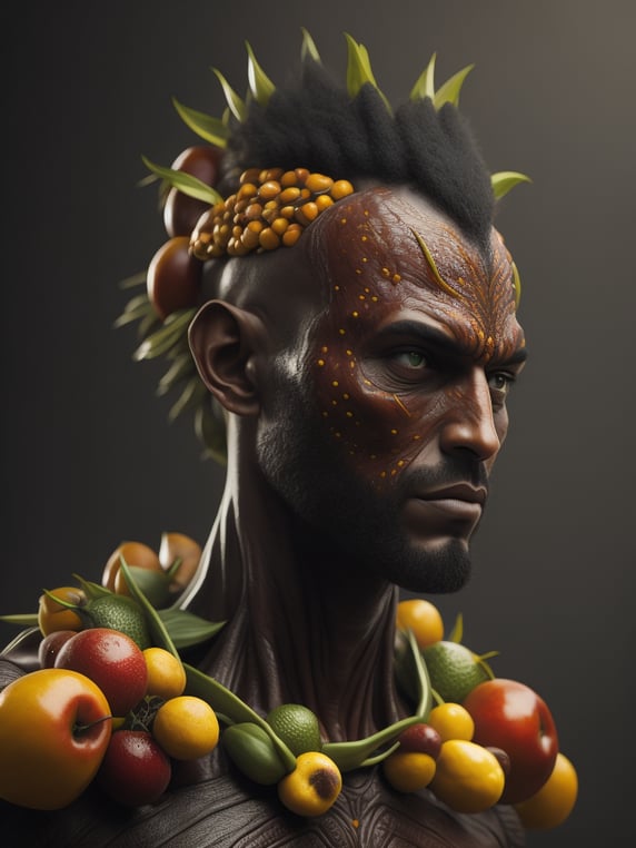 Premium Free ai Images | abstract male humanoid made out of fruits