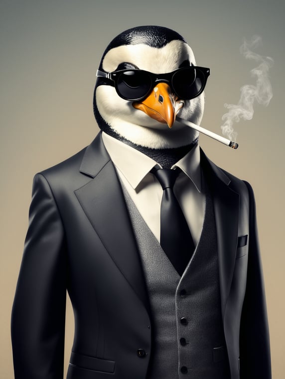 Premium Free ai Images | penguin wearing smoking suit with sunglasses ...