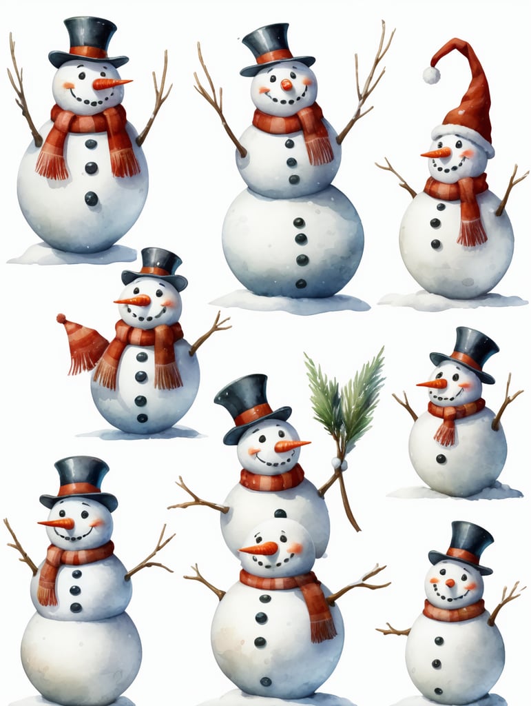 Premium Free ai Images | snowman different angles and expressions full ...