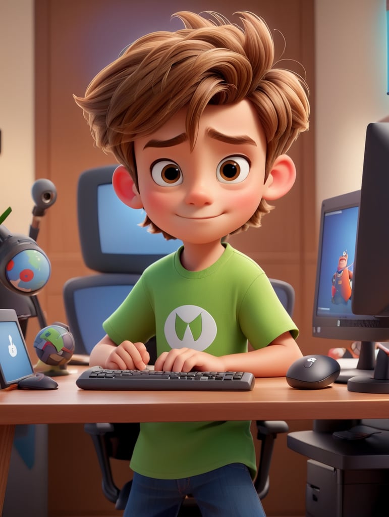 Premium Free ai Images | boy disney pixar style light brown hair in ...