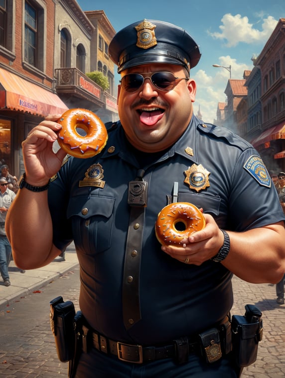 Premium Free ai Images | very fat cop eating donut happy sunglasses ...