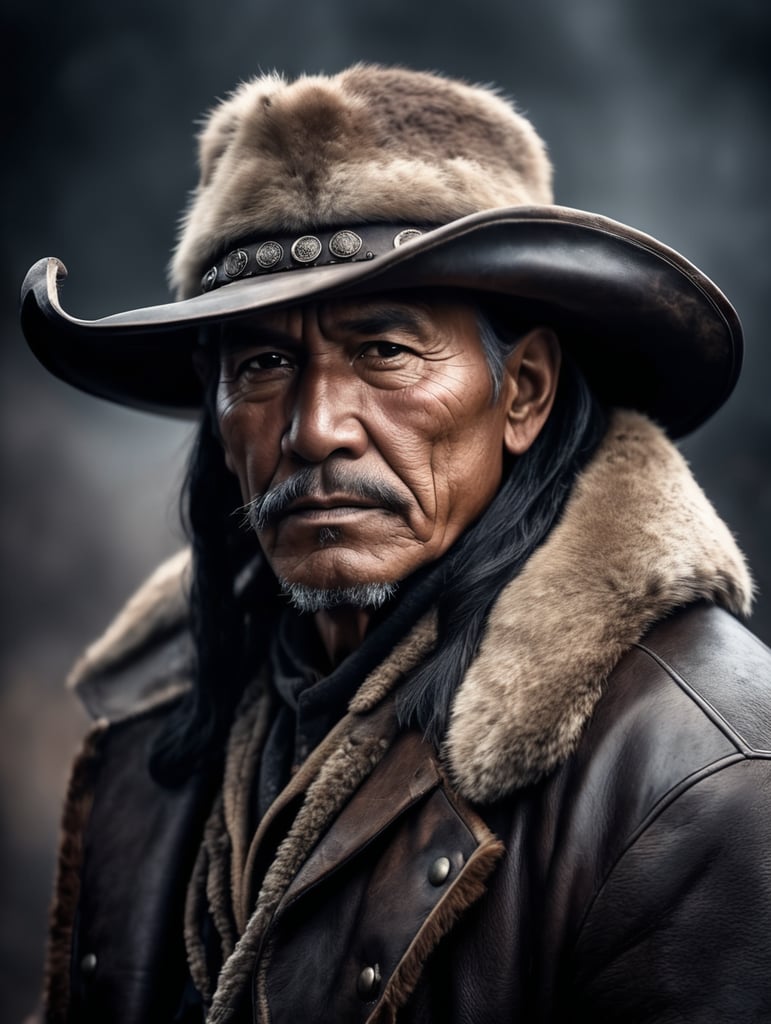 Premium Free ai Images | portrait old western native american hunter ...