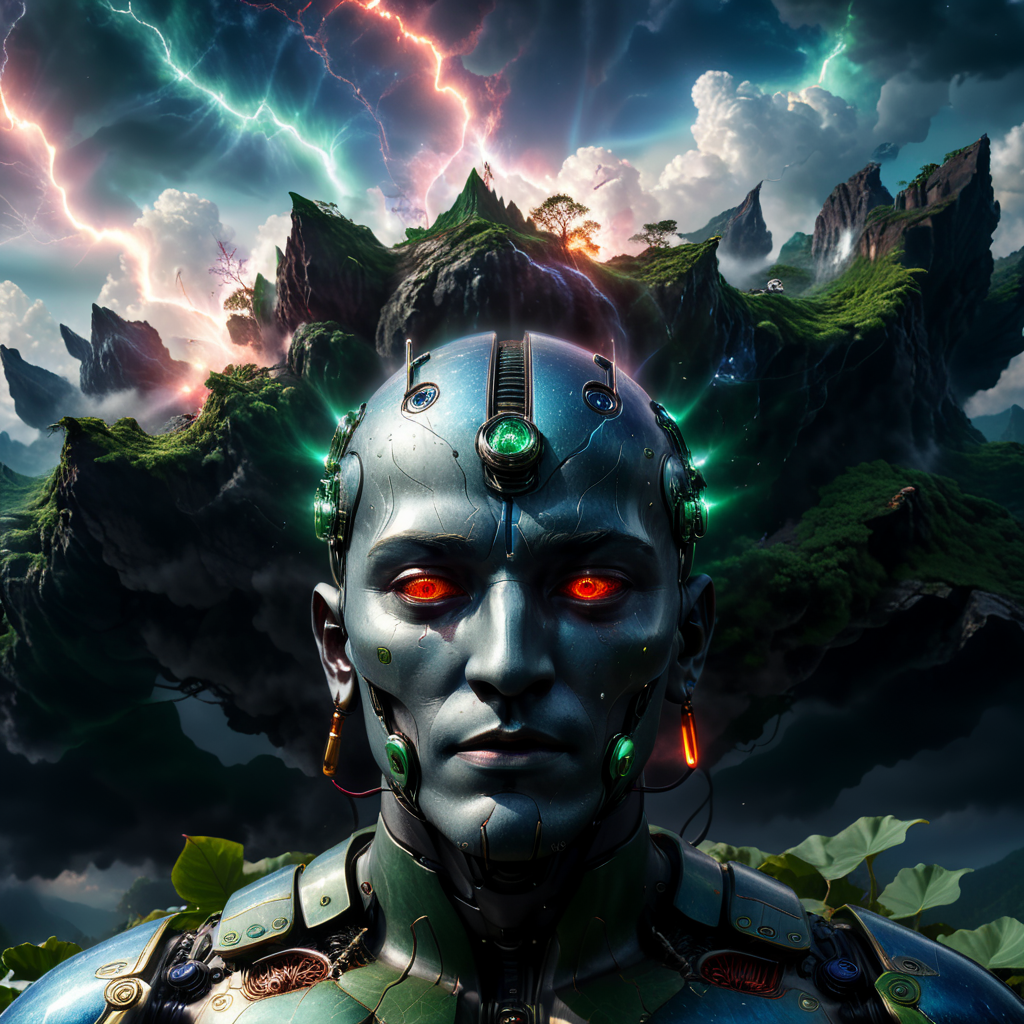 Premium Free ai Images | cyborg write aura blue skin baldness white ...
