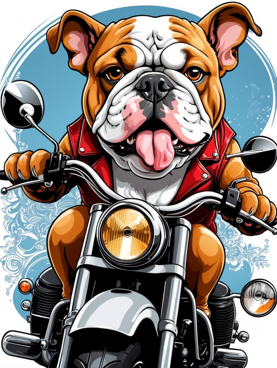 Premium Free ai Images | bulldog riding motorbike in the style of ...
