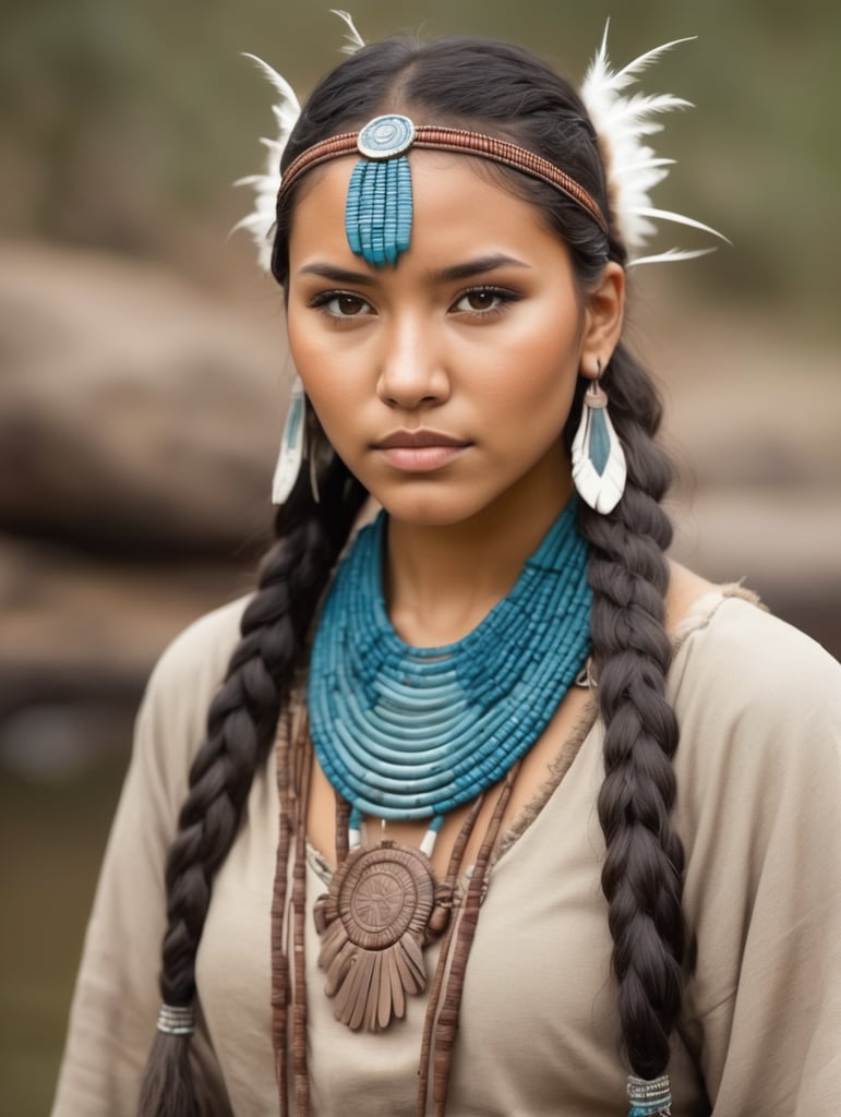 Premium Free ai Images | beautiful native america young woman water ...