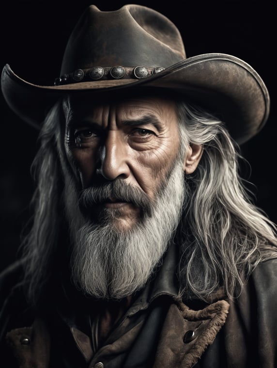 Premium Free ai Images | old cowboy with long beard dark scene dark ...