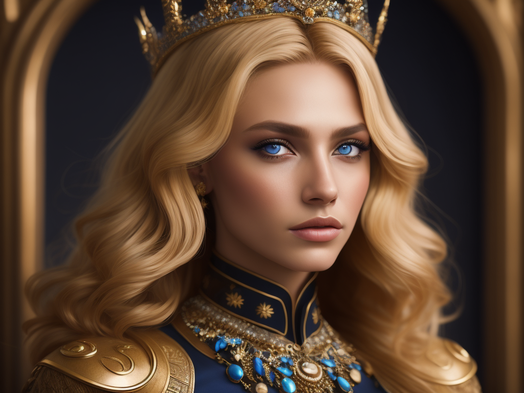 Premium Free Ai Images Sultana Queen Blond Golden Wavy Hair Blue Eyes