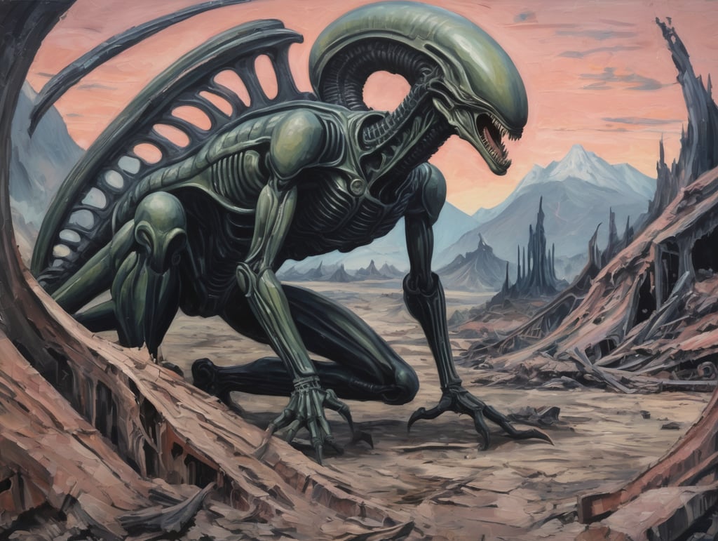 Premium Free ai Images | paint xenomorph alien in the style of ernst ...