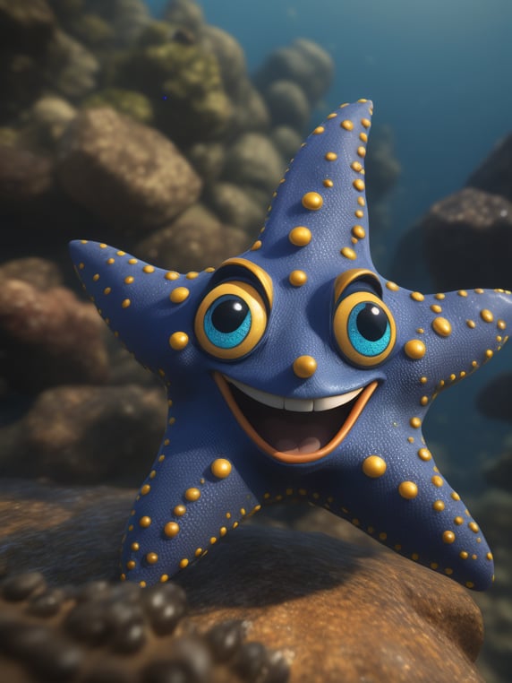 Premium Free ai Images | starfish blue water funny face big eyes smile ...