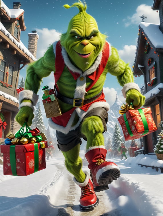 Premium Free ai Images | grinch character running with money and ...