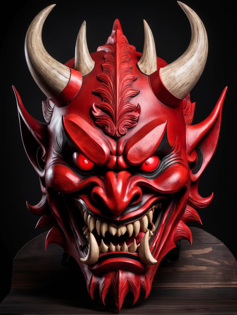 Lumenor AI Image Generation - wooden red japanese demon mask with fangs ...