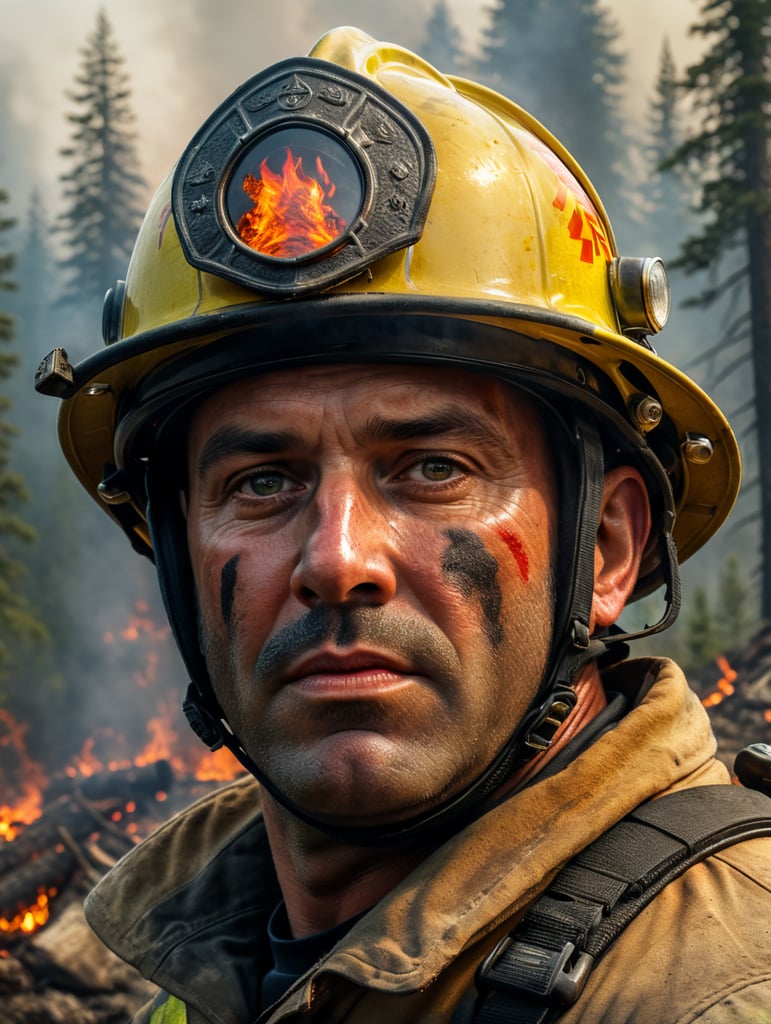 Premium Free ai Images | epic portrait of firefighter forest fire ...