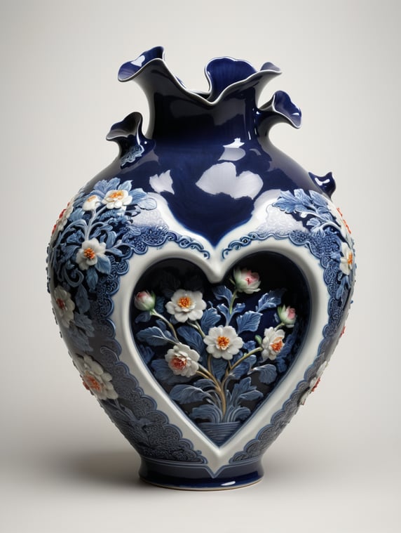 Premium Free ai Images | chinese porcelain heart vase with flower