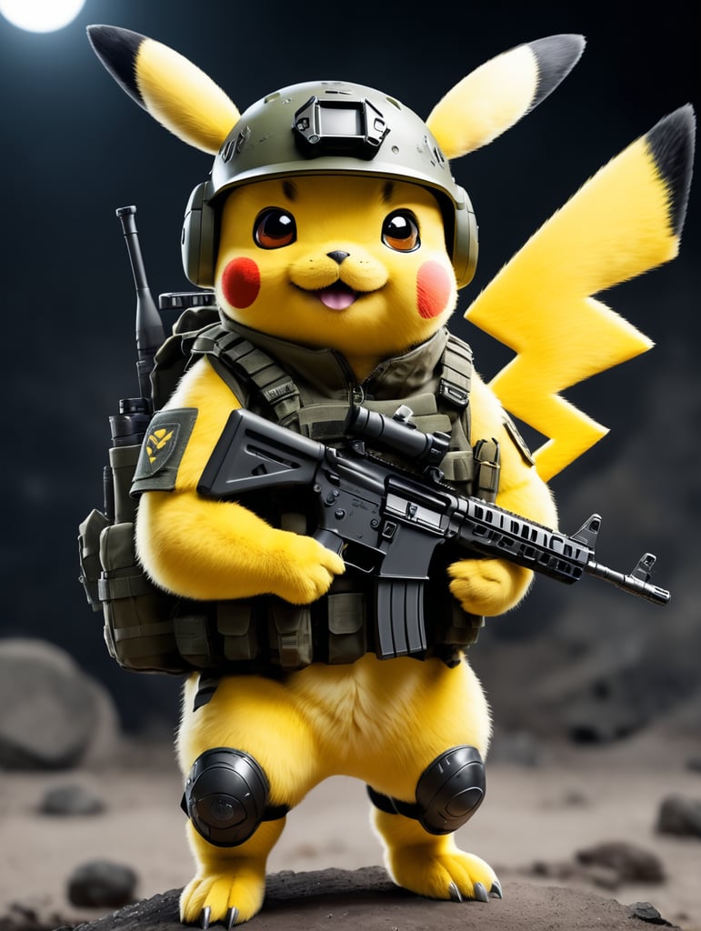 Premium Free ai Images | smiling cute pikachu in tactical attire with ...