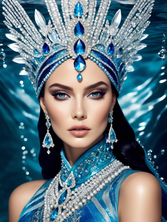 Premium Free ai Images | beautiful water queen fashion portrait for vogue