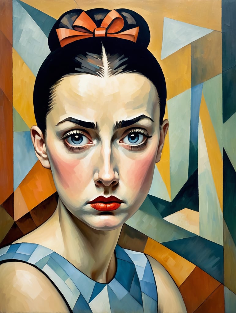 Premium Free ai Images | ballerina with sad face painting oil tempera portrait cubism style of ...