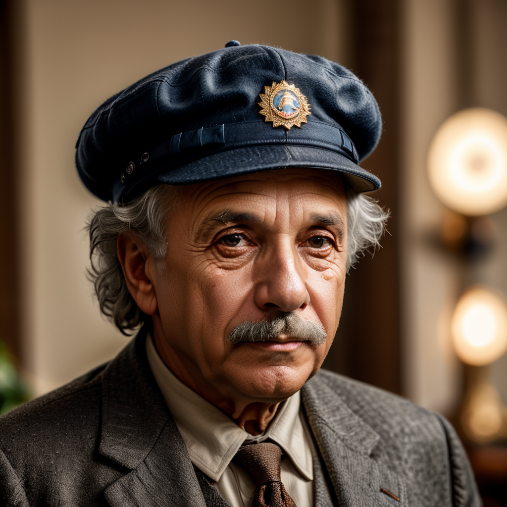 Premium Free ai Images | portrait of albert einstein with cap elegant ...