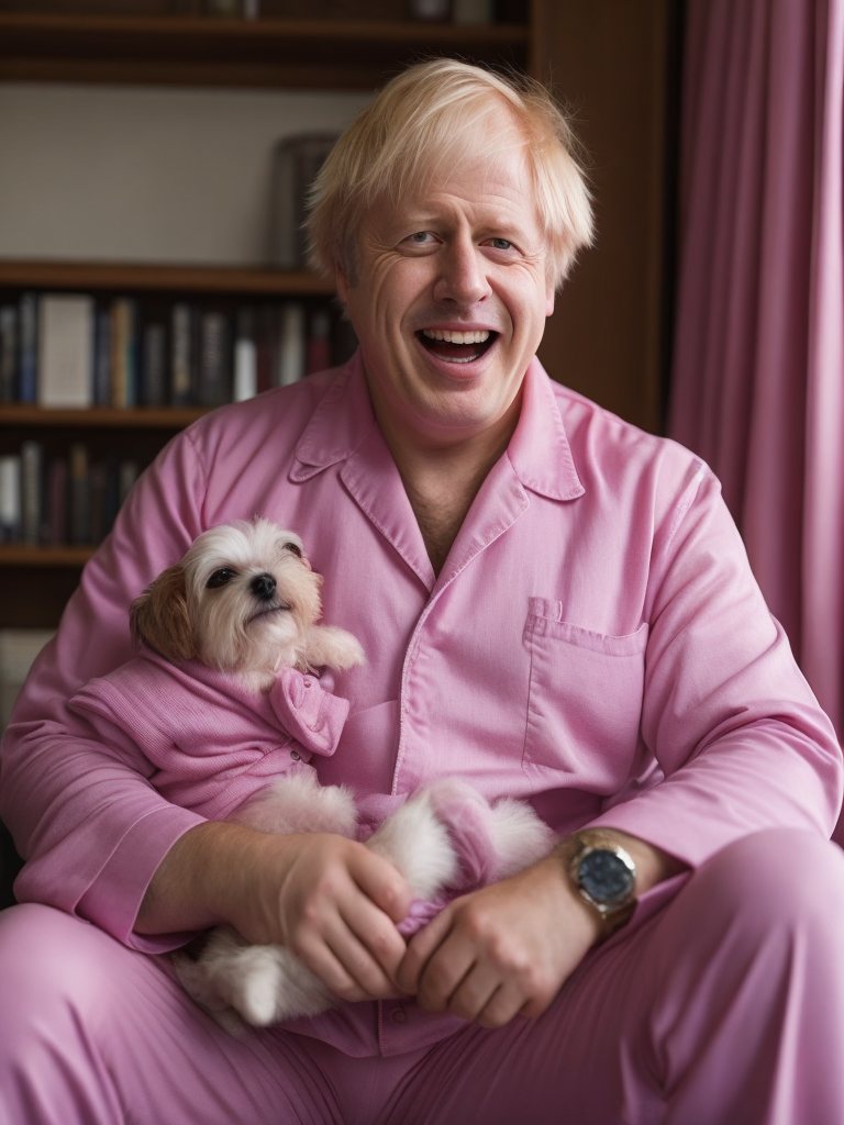 Lumenor AI Image Generation - boris johnson in pink pajamas laughing ...
