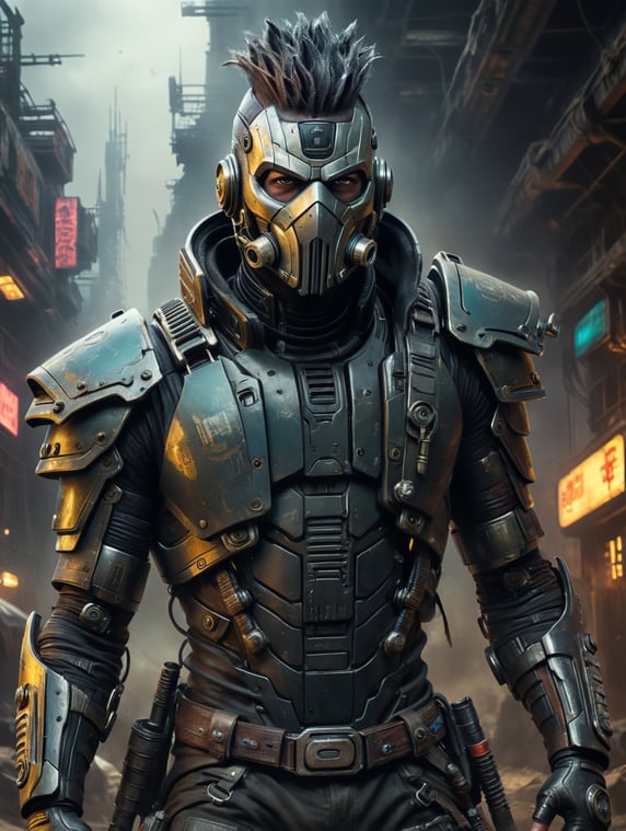 Premium Free ai Images | man cyber punk de frente grunge texture dust ...