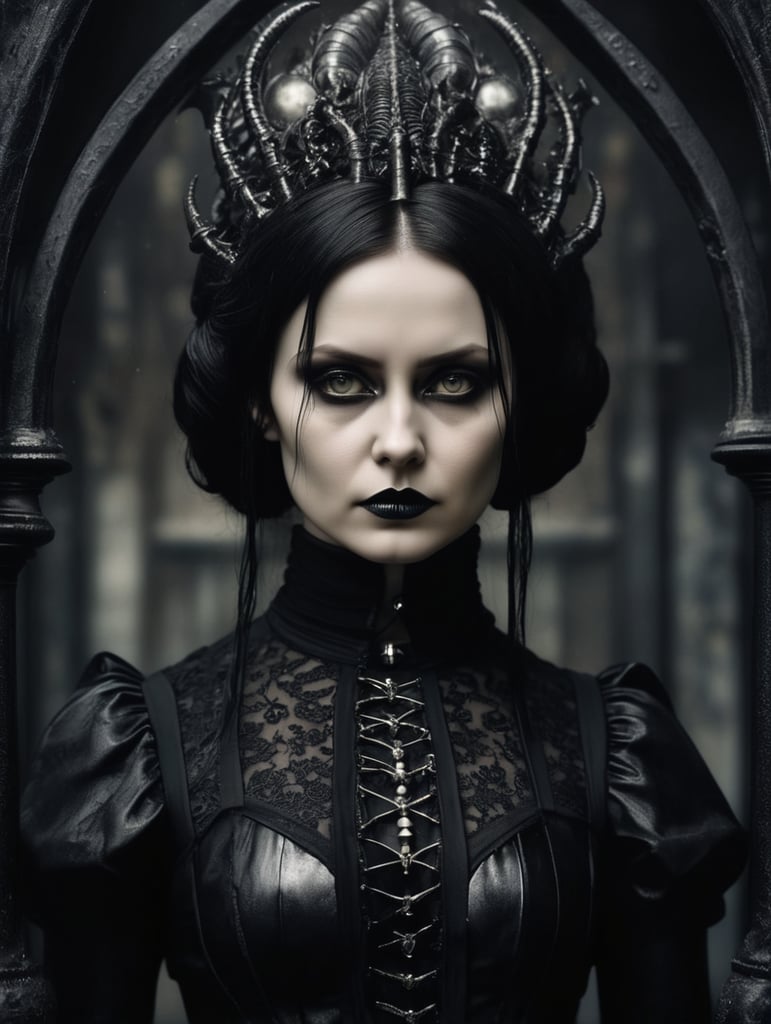 Premium Free ai Images | hyper realistic wednesday adams wet plate ...