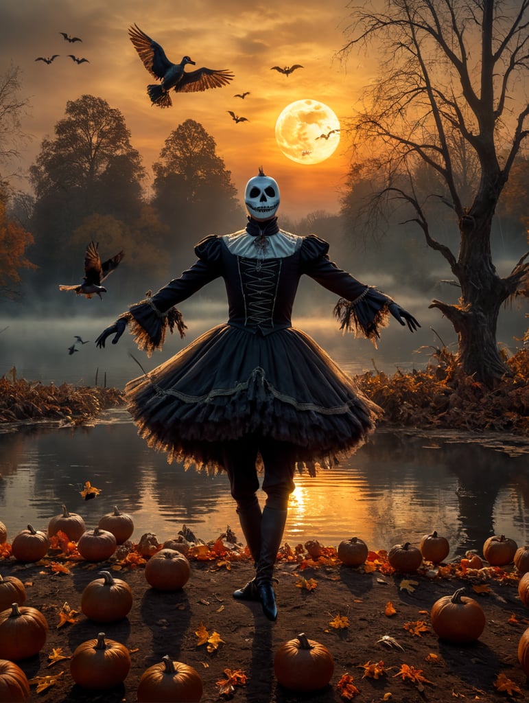 Premium Free ai Images | by chilling halloween dusk scarecrow dancing ...