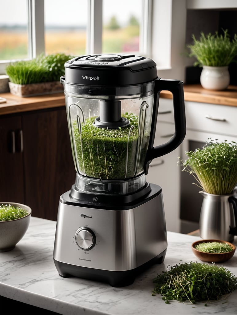 Premium Free ai Images | whirlpool blender with chopped up microgreens ...