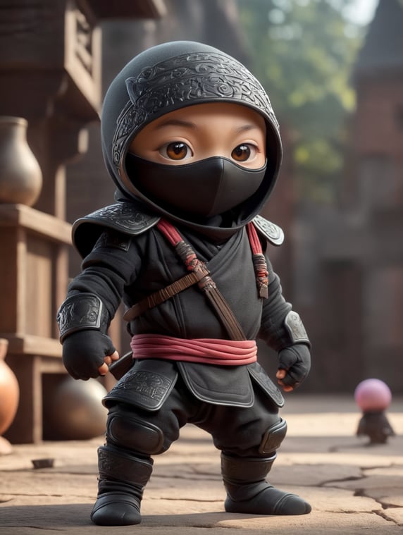 Premium Free ai Images | tiny cute ninja toy standing character soft ...