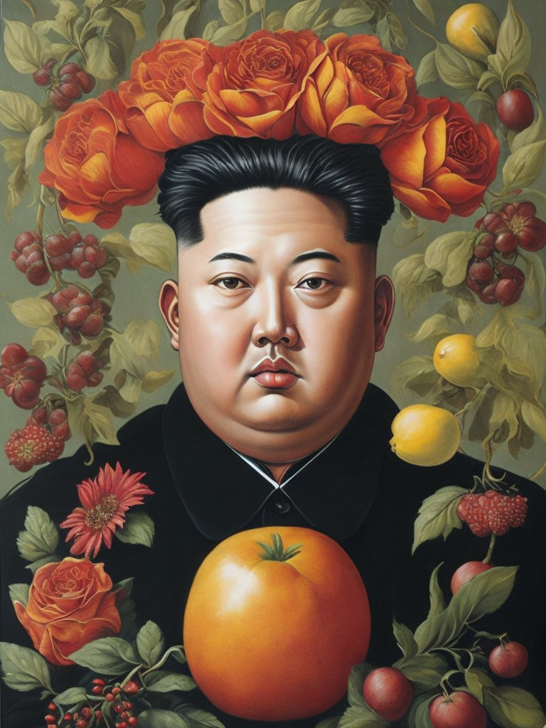 Premium Free ai Images | painting of kim jong un head surrounded by ...