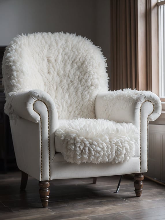 Premium Free ai Images | white soft sheep chair wood carved head and ...