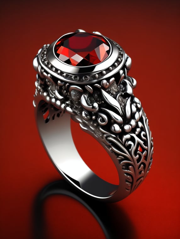 Premium Free ai Images | royal silver ring with ruby fantasy style ...