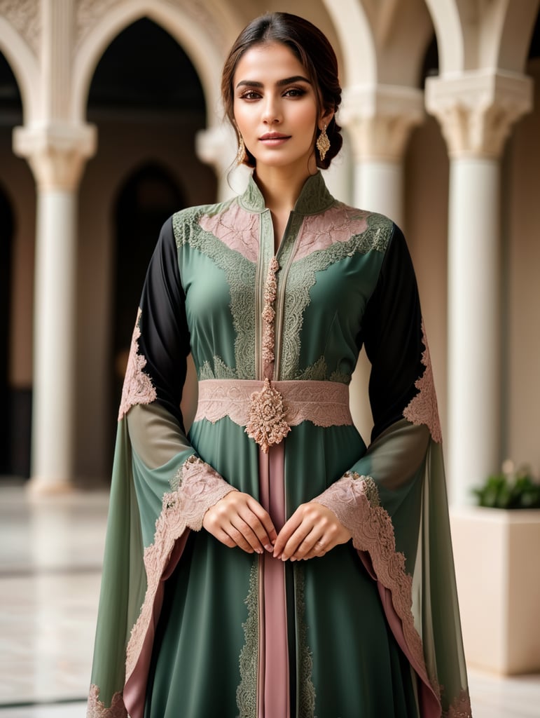 Premium Free ai Images | full body abaya sage green and dusty rose ...