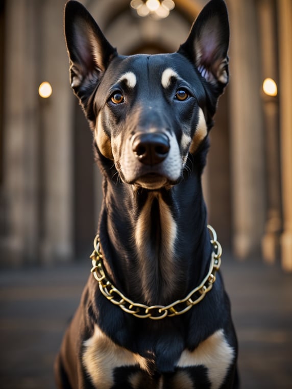 Premium Free ai Images | podengo dog golden chain aggresive look in ...