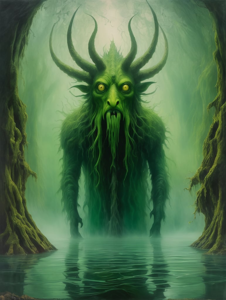 Premium Free ai Images | eldritch entity eerie green beast looking up ...