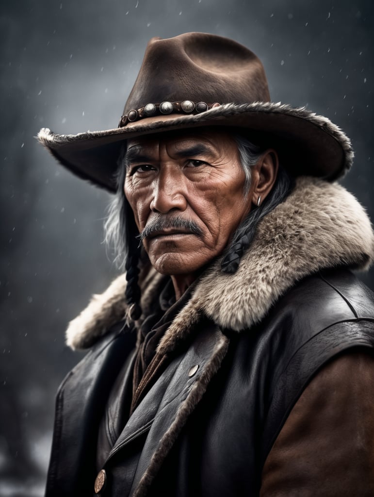 Premium Free ai Images | portrait old western native american hunter ...