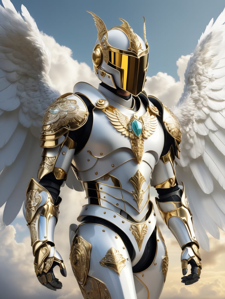 Premium Free ai Images | cyber knight wearing white and gold chrome ...