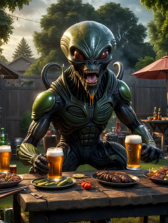 Premium Free ai Images | alien drinking can beer and grilling for ...