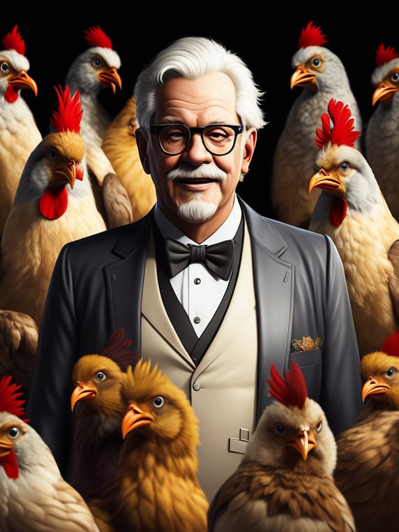 Premium Free ai Images | colonel sanders surrounded by happy chickens ...