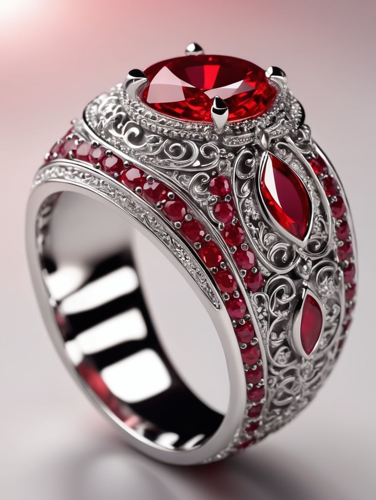 Premium Free ai Images | royal silver ring with ruby fantasy style ...