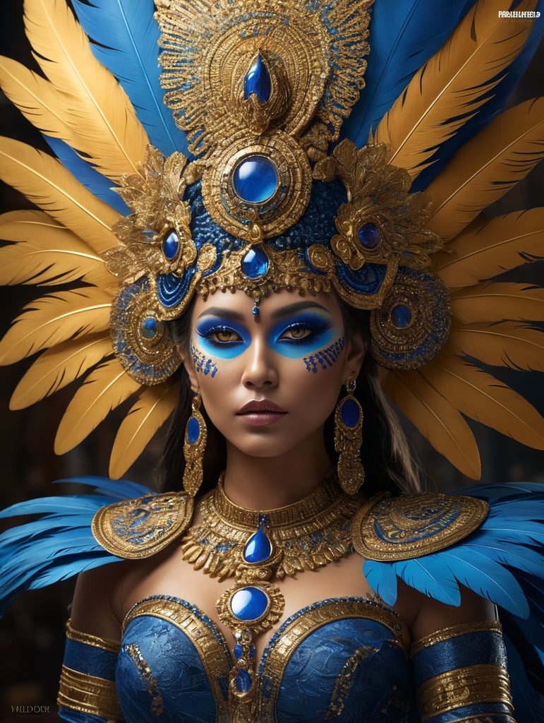 Premium Free ai Images | tan skin mayan queen all blue and gold ...