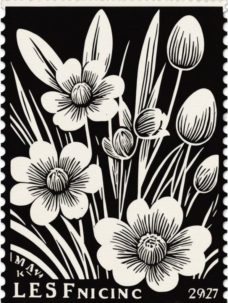 Premium Free ai Images | black and white linocut postage stamp easter ...